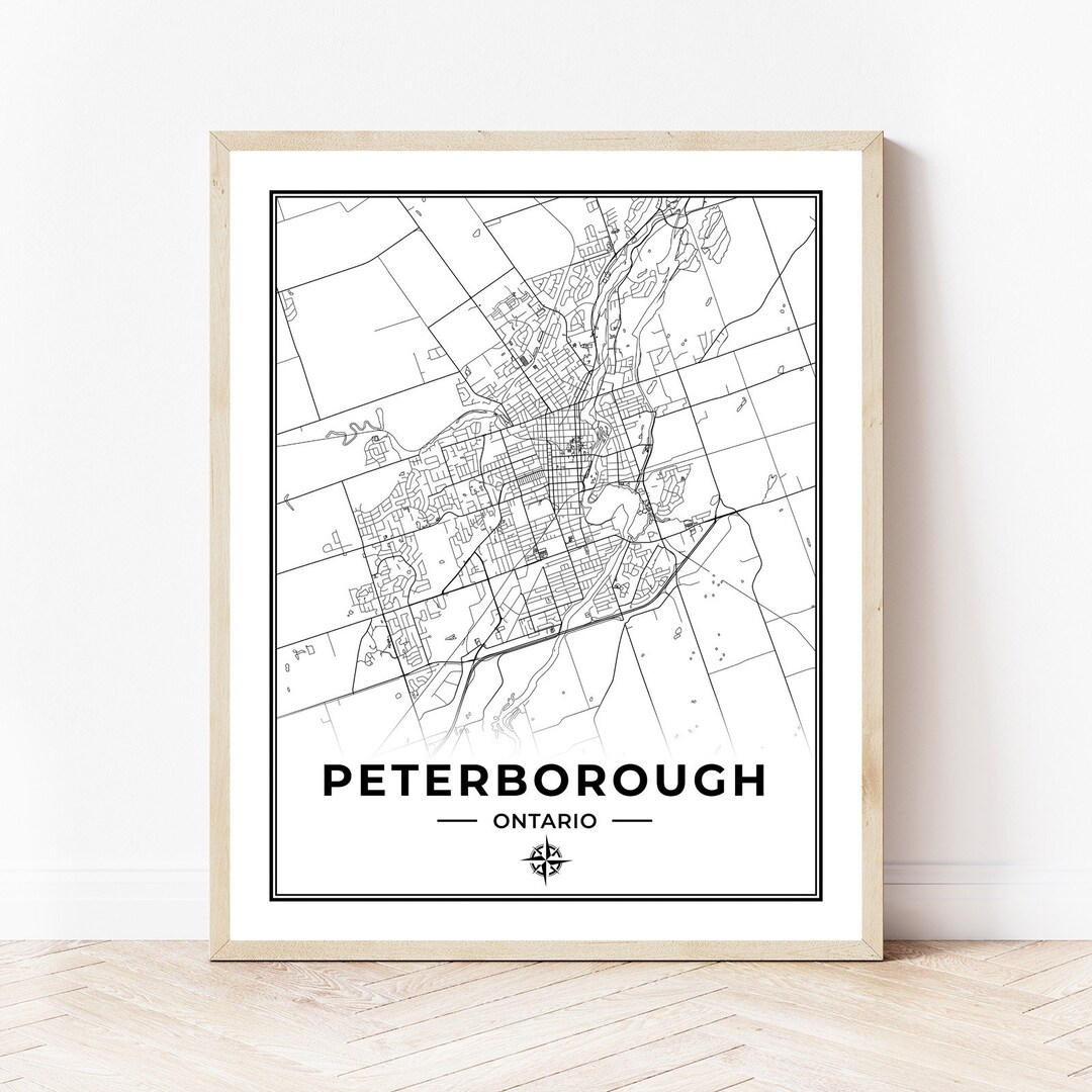 Peterborough Map Print | Map of Peterborough Ontario | Black & White ...