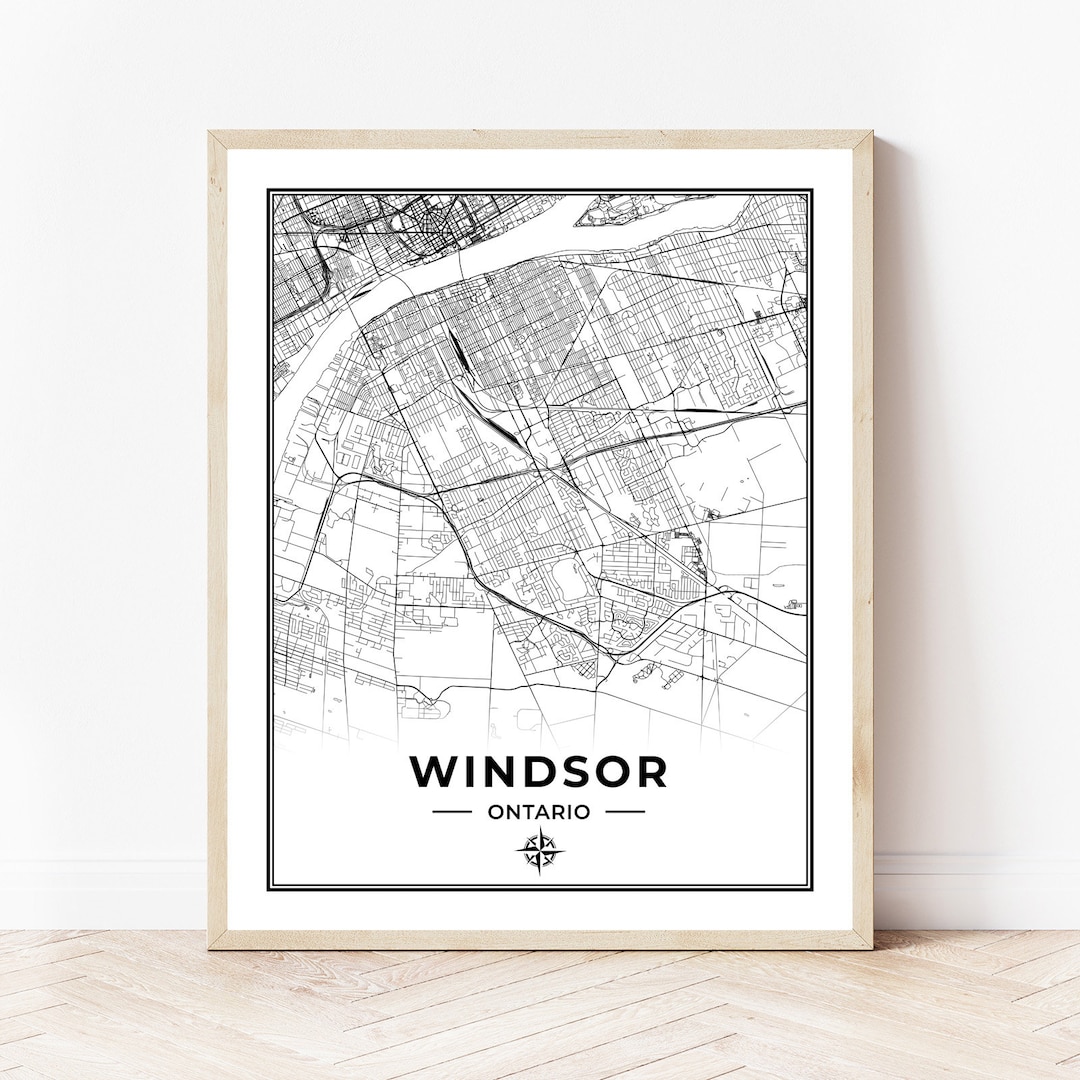 Windsor Map Print | Map of Windsor Ontario | Black & White | Digital ...