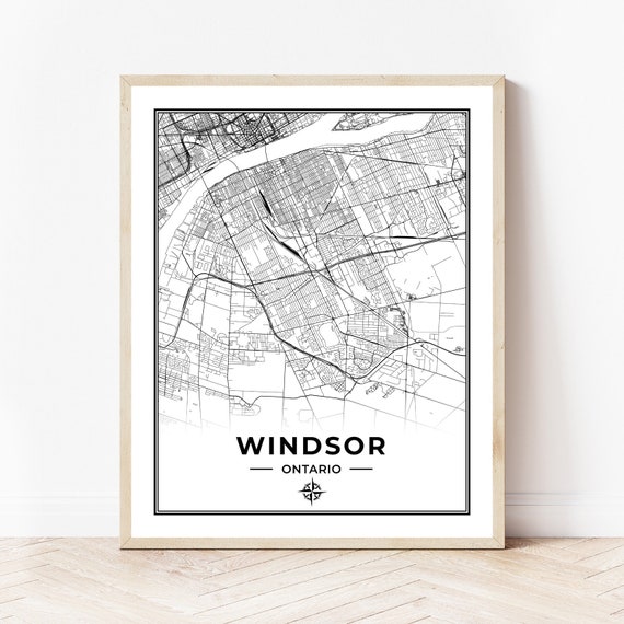 Windsor Map Print Map of Windsor Ontario Black & White | Etsy