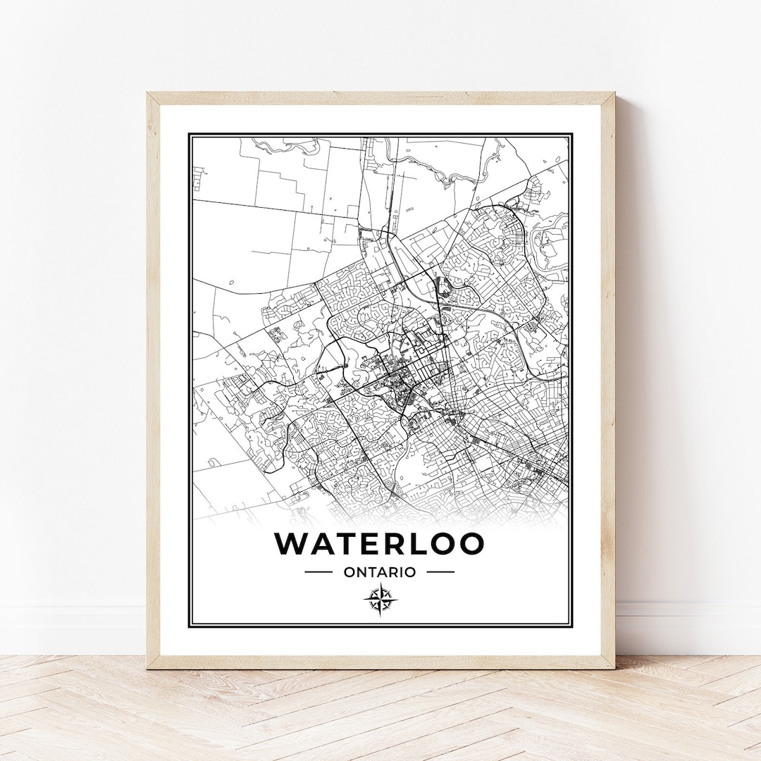 Waterloo Map Print | Map of Waterloo Ontario | Black & White | Digital ...