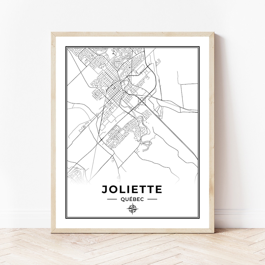 Joliette Mapa Impresión / Mapa de Joliette Quebec / Blanco y Negro ...