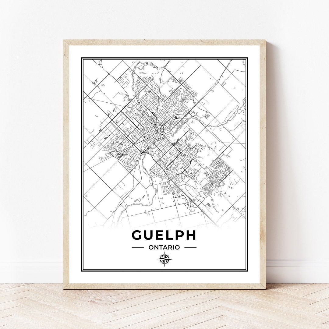 Guelph Map Print | Map of Guelph Ontario | Black & White | Digital ...
