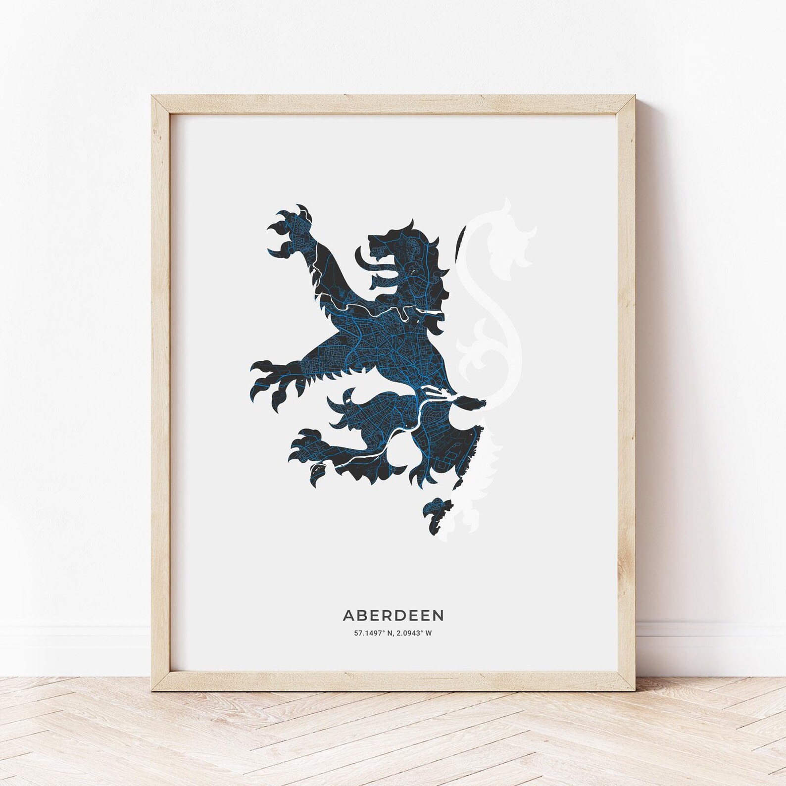 Aberdeen Lion Rampant Map Print | Map of Aberdeen Scotland | Digital ...