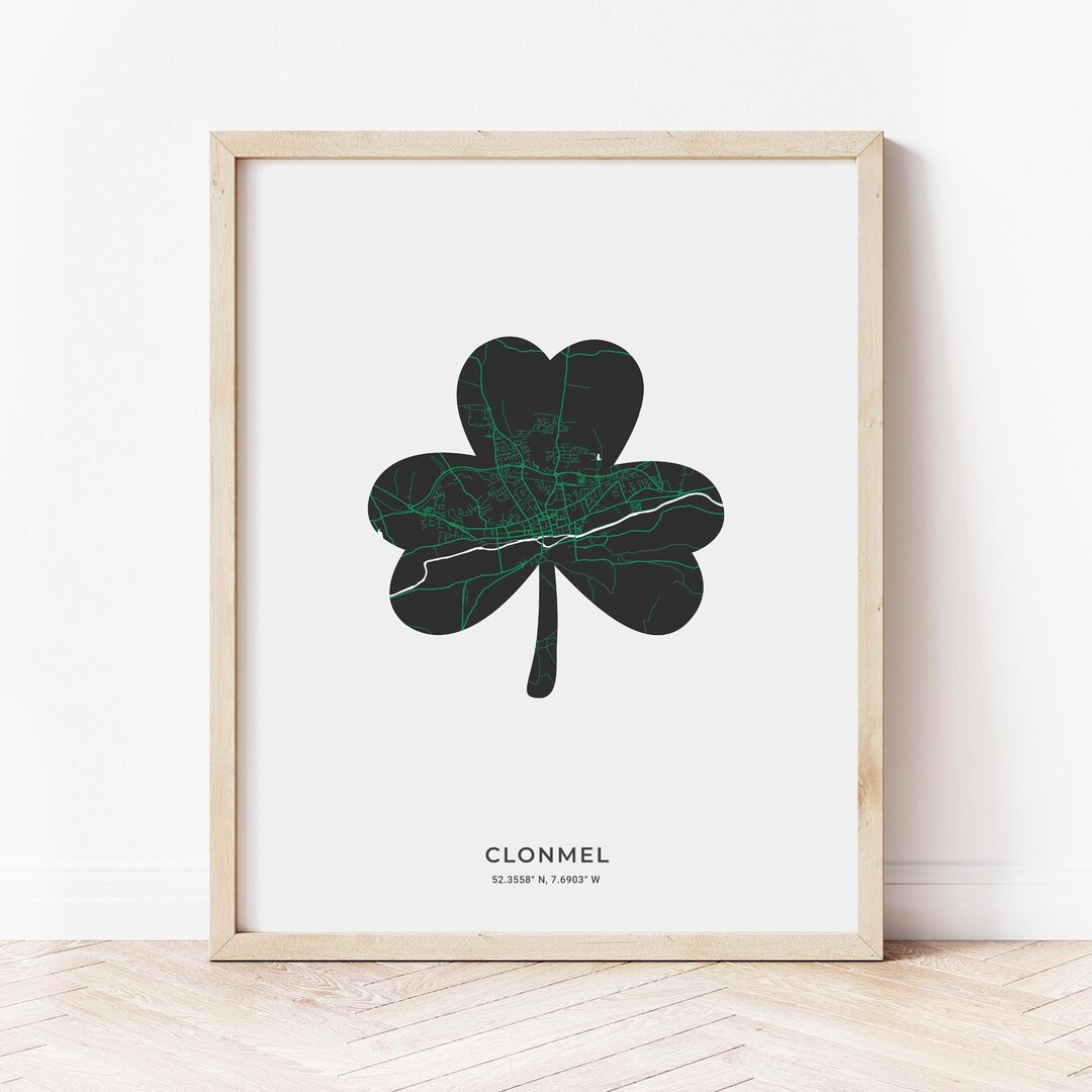 Clonmel Shamrock Map Print | Map of Clonmel Ireland | Digital Download ...