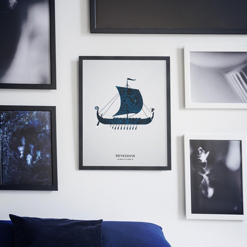 Reykjavik Viking Longship Map Print | Map of Reykjavik Iceland ...