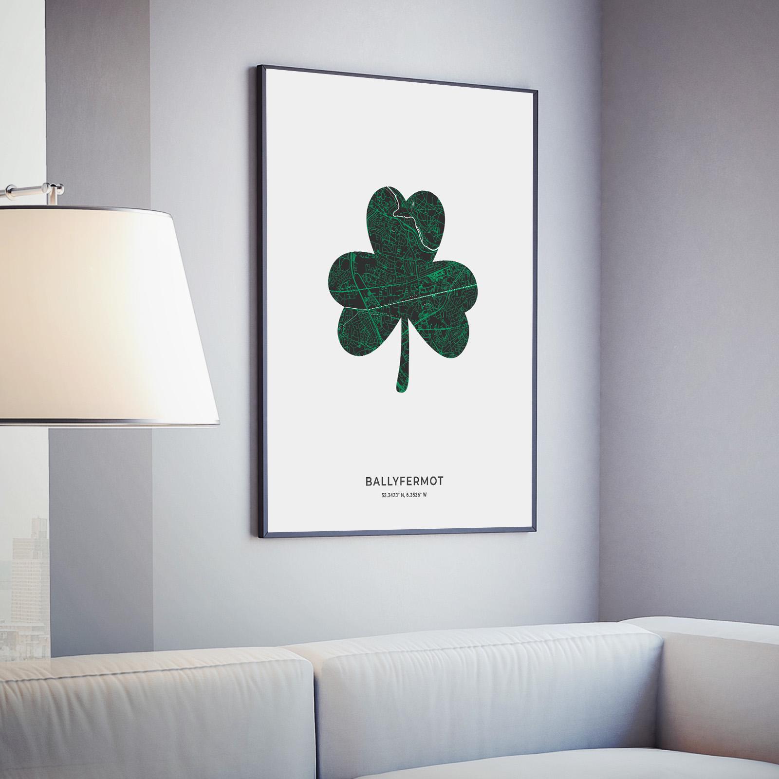 Ballyfermot Shamrock Map Print | Map of Ballyfermot Ireland | Digital ...