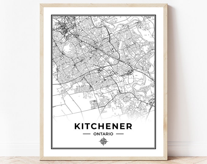 Typographic Map of Kitchener Waterloo, Ontario | KW City Map Print ...