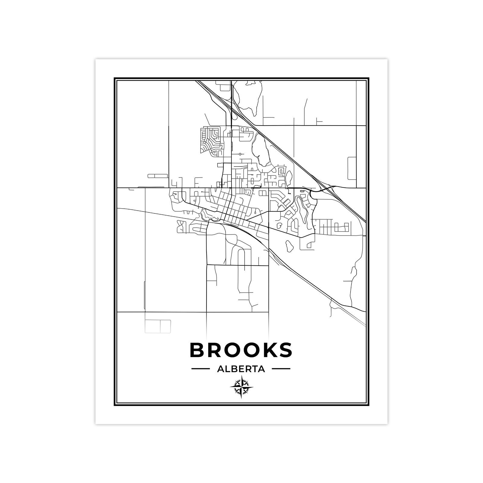 Brooks Map Print Map of Brooks Alberta Black & White | Etsy