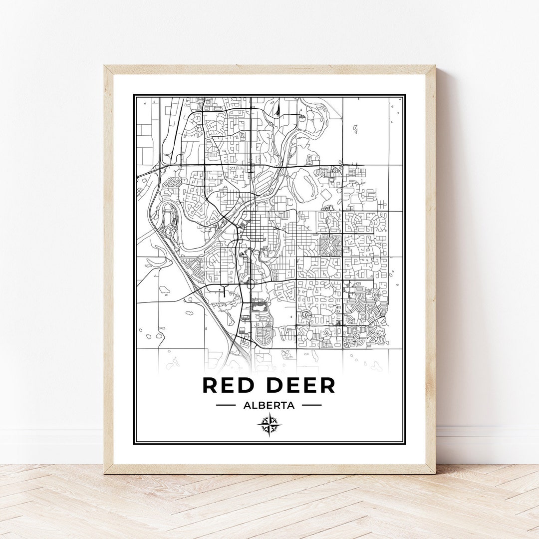 Red Deer Map Print Map of Red Deer Alberta Black & White - Etsy
