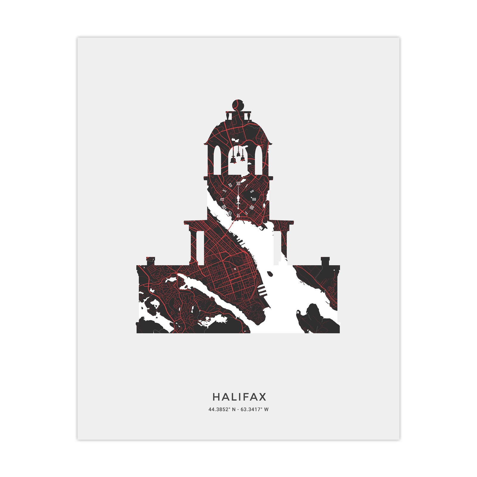Halifax Citadel Clock Tower Print Map of Halifax Nova Scotia | Etsy