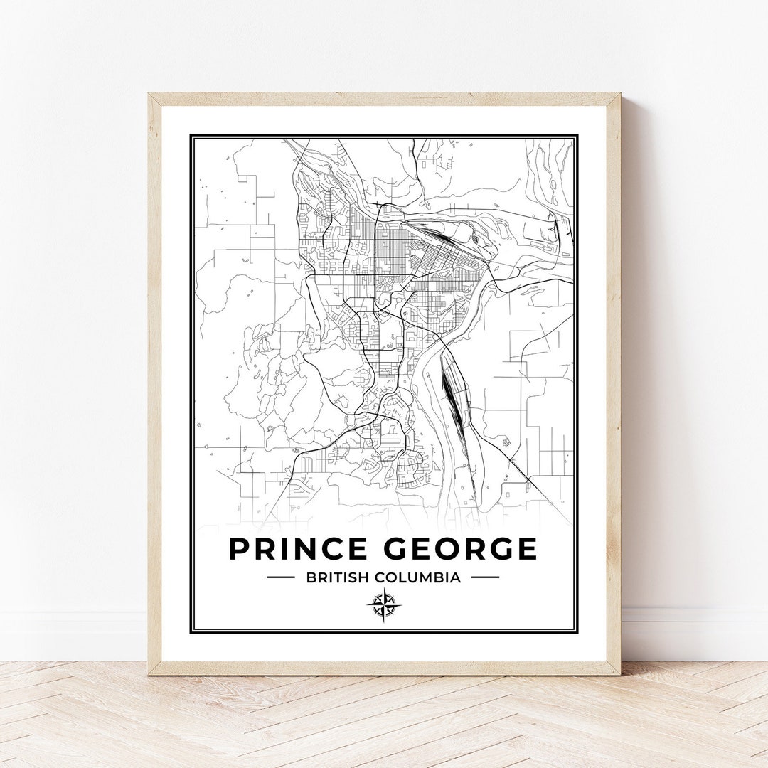 Prince George Map Print | Map of Prince George British Columbia | Black ...