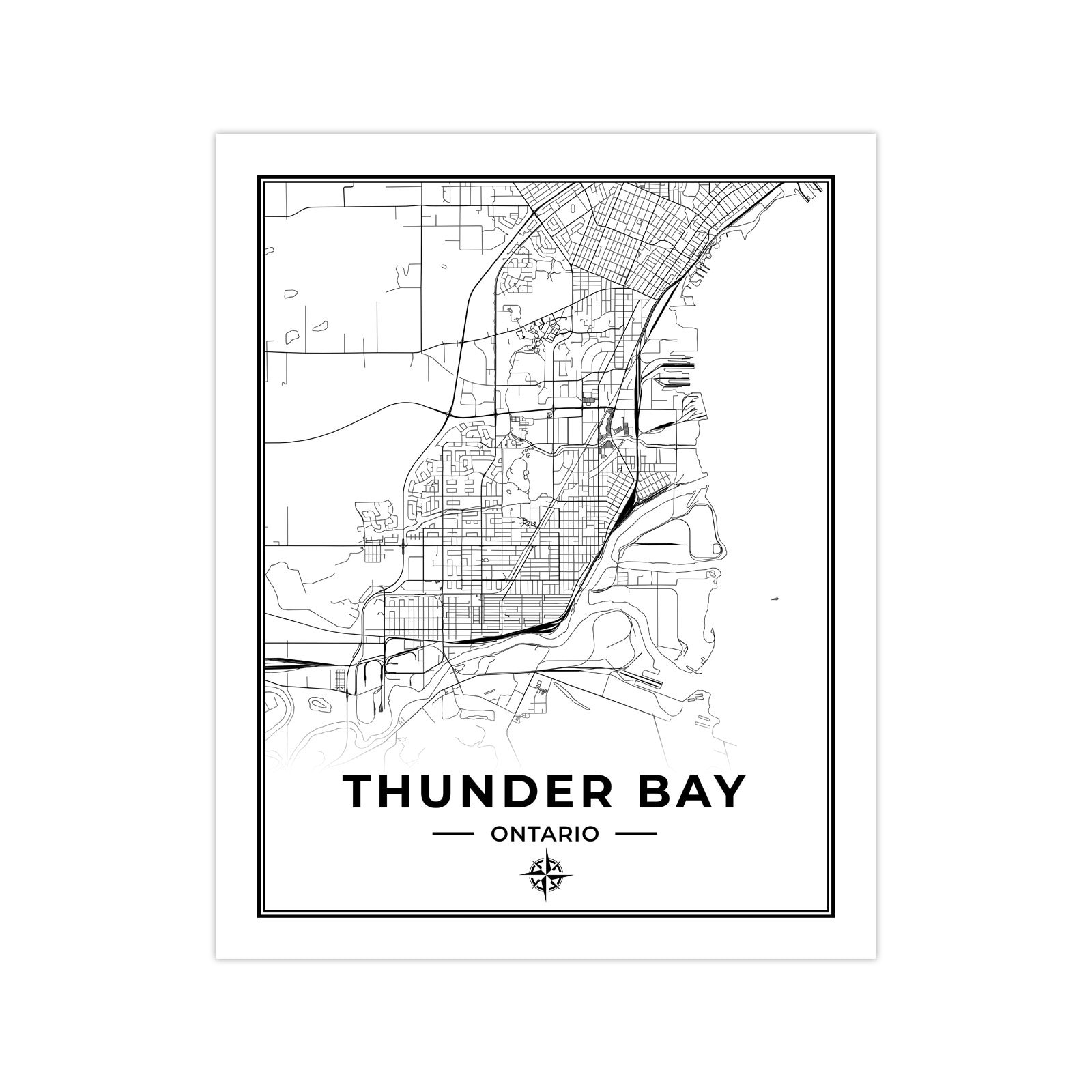 Thunder Bay Map Print Map of Thunder Bay Ontario Black & | Etsy