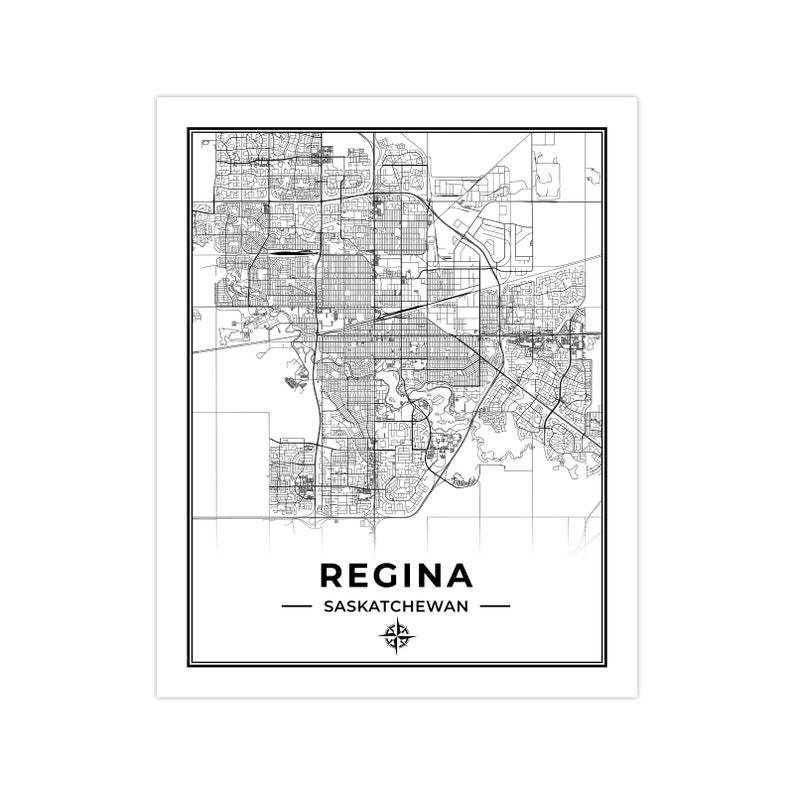 Regina Map Print | Map of Regina Saskatchewan | Black & White | Digital ...