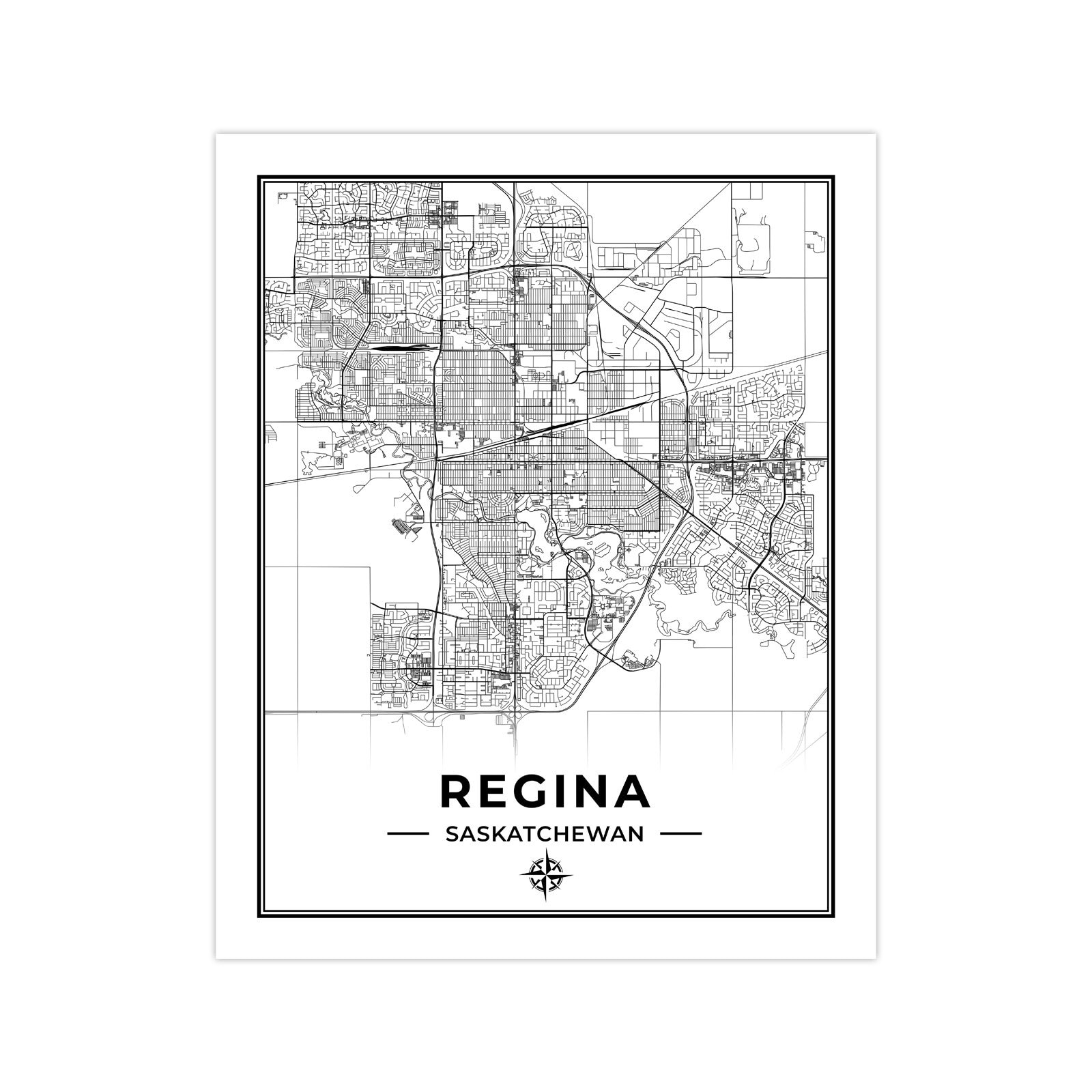 Regina Map Print | Map of Regina Saskatchewan | Black & White | Digital ...