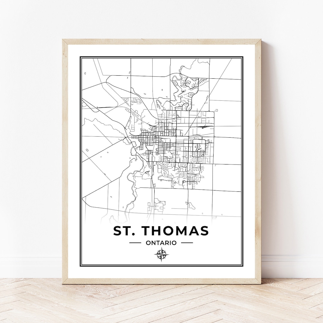 St. Thomas Map Print | Map of St. Thomas Ontario | Black & White ...