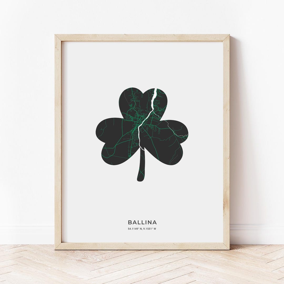Ballina Shamrock Map Print | Map of Ballina Ireland | Digital Download ...