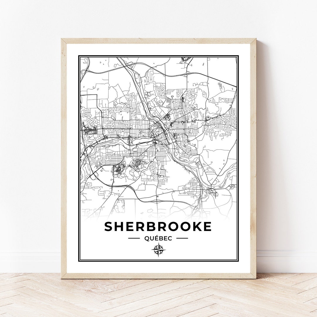 Sherbrooke Map Print | Map of Sherbrooke Quebec | Black & White ...