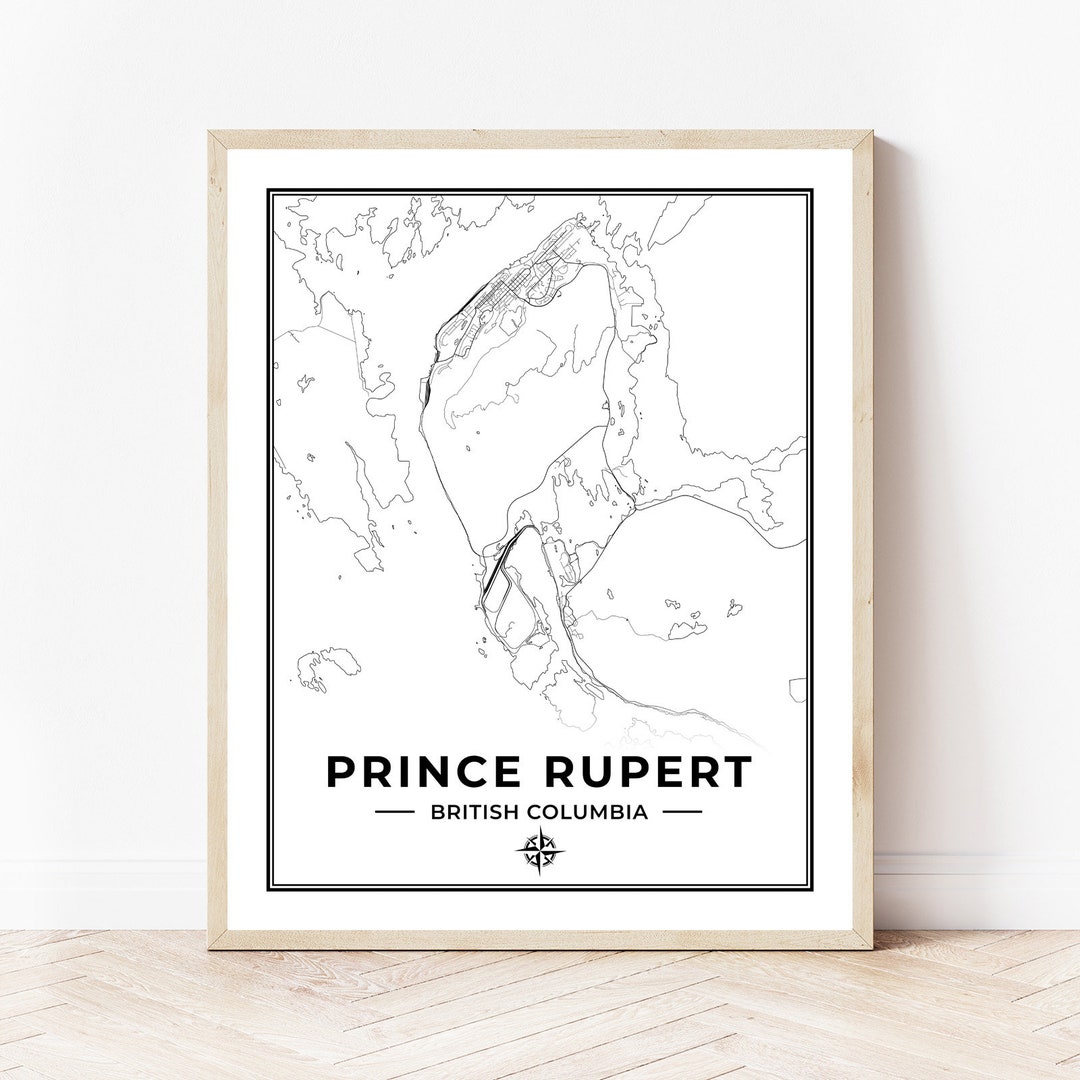 Prince Rupert Map Print | Map of Prince Rupert British Columbia | Black ...