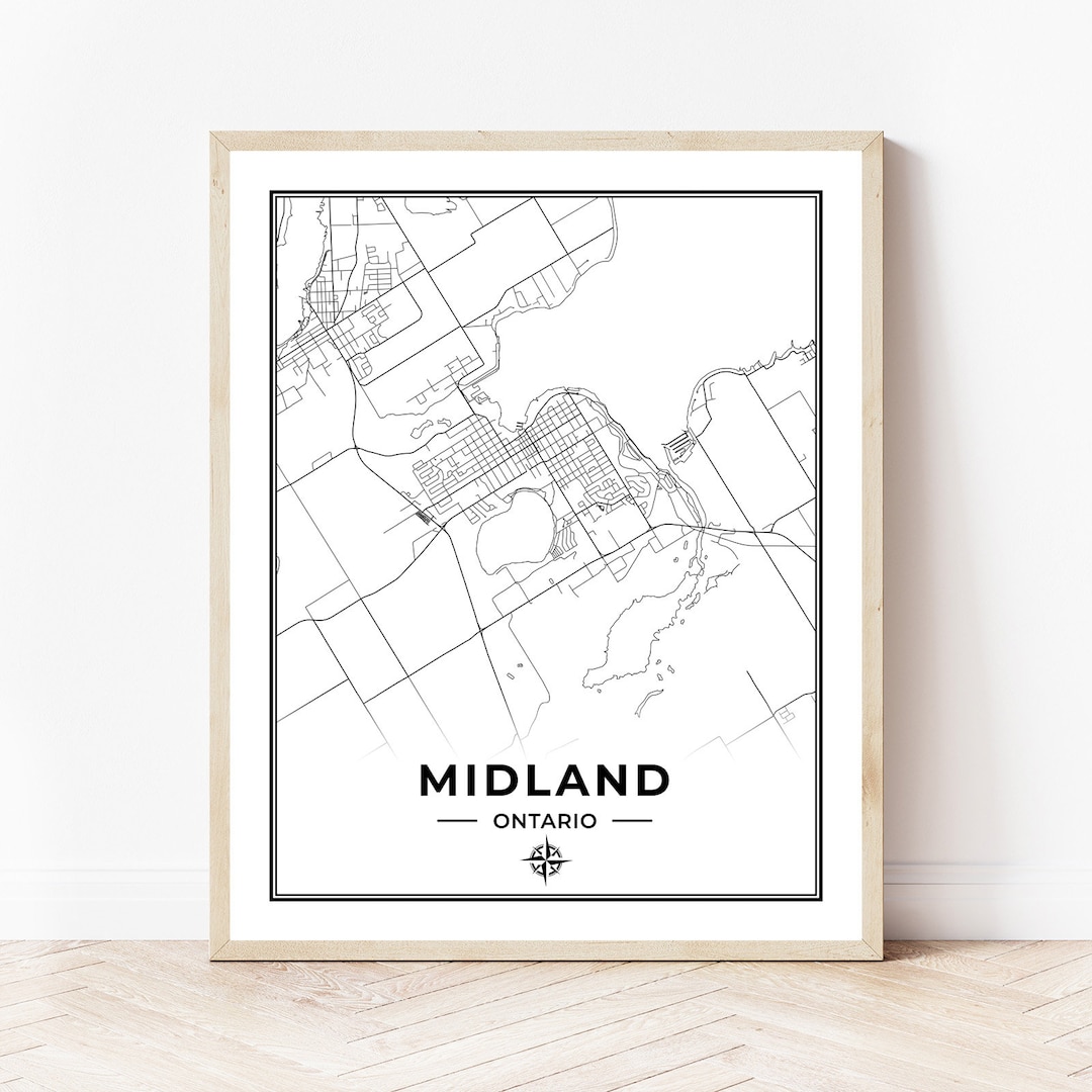 Midland Map Print | Map of Midland Ontario | Black & White | Digital ...