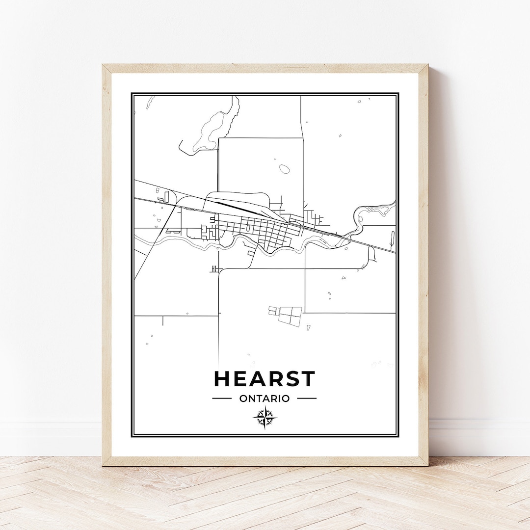 Hearst Map Print | Map of Hearst Ontario | Black & White | Digital ...