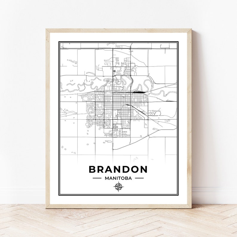 Brandon Map Print | Map of Brandon Manitoba | Black & White | Digital ...