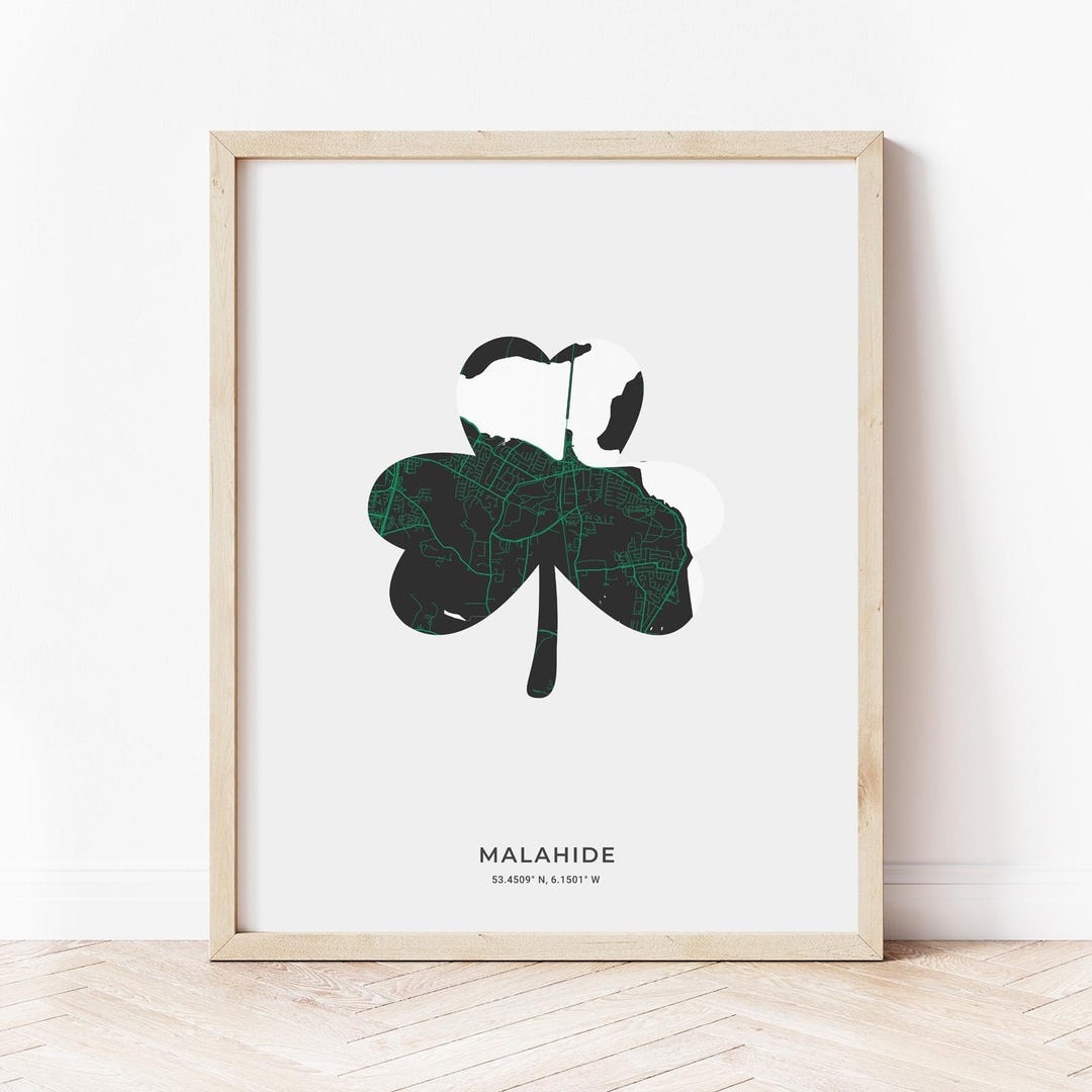 Malahide Shamrock Map Print | Map of Malahide Ireland | Digital ...
