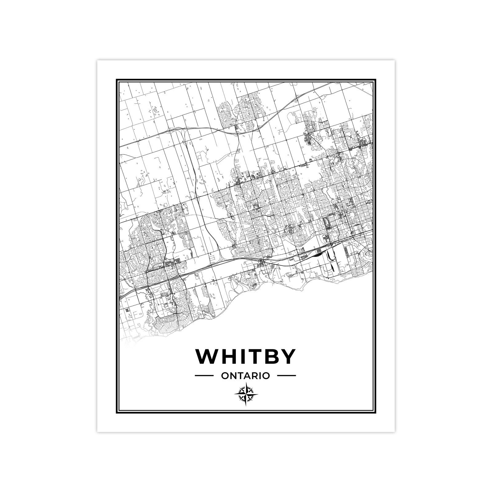 Whitby Map Print Map of Whitby Ontario Black & White - Etsy Canada