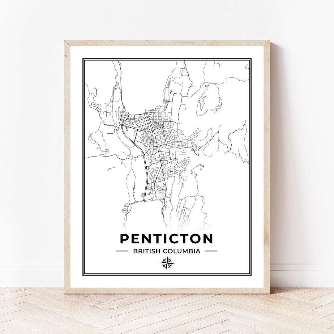 Penticton Map Print | Map of Penticton British Columbia | Black & White ...