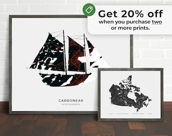 Art & Collectibles Giclée Carbonear Schooner Print Map of Carbonear ...