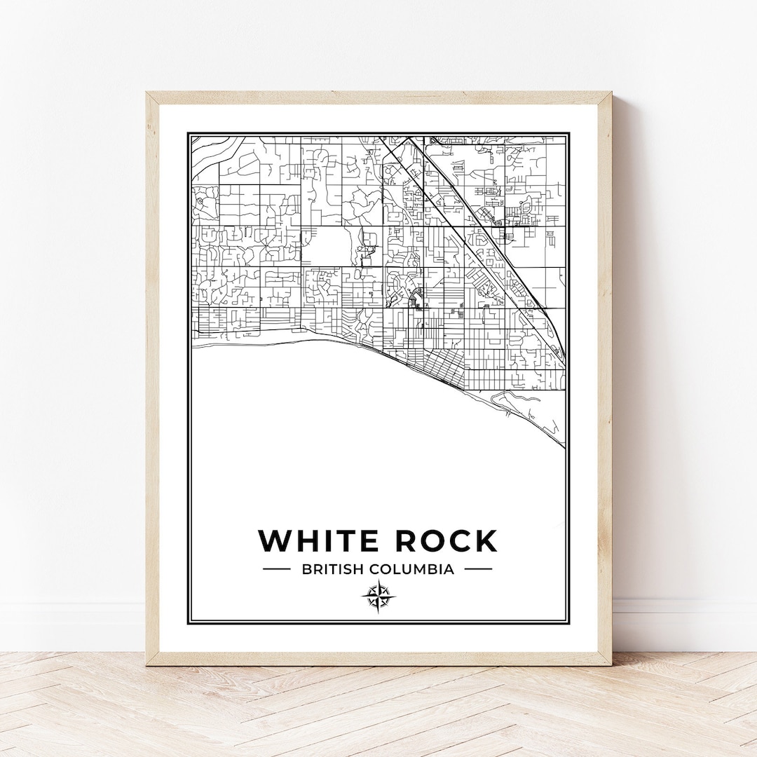 White Rock Map Print | Map of White Rock British Columbia | Black ...