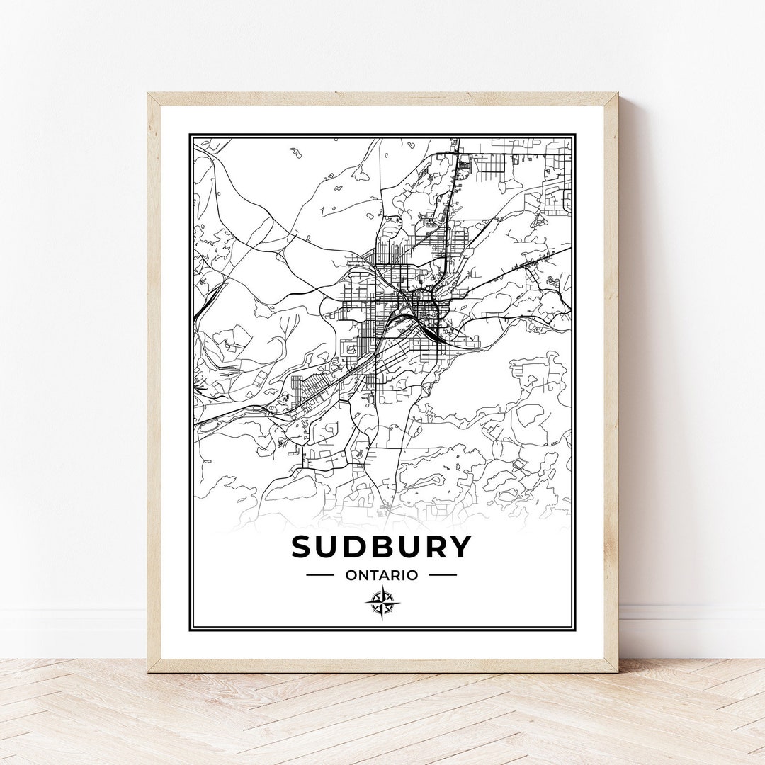 Sudbury Map Print | Map of Sudbury Ontario | Black & White | Digital ...