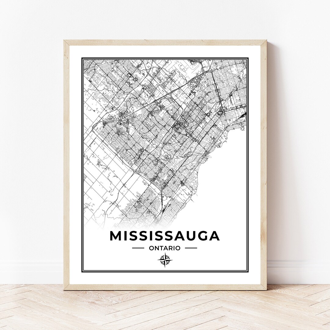 Mississauga Map Print | Map of Mississauga Ontario | Black & White ...