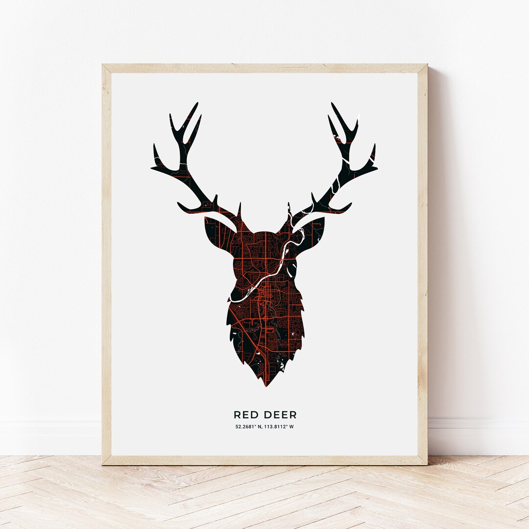 Red Deer Stag Print | Map of Red Deer Alberta | Digital Download - Etsy