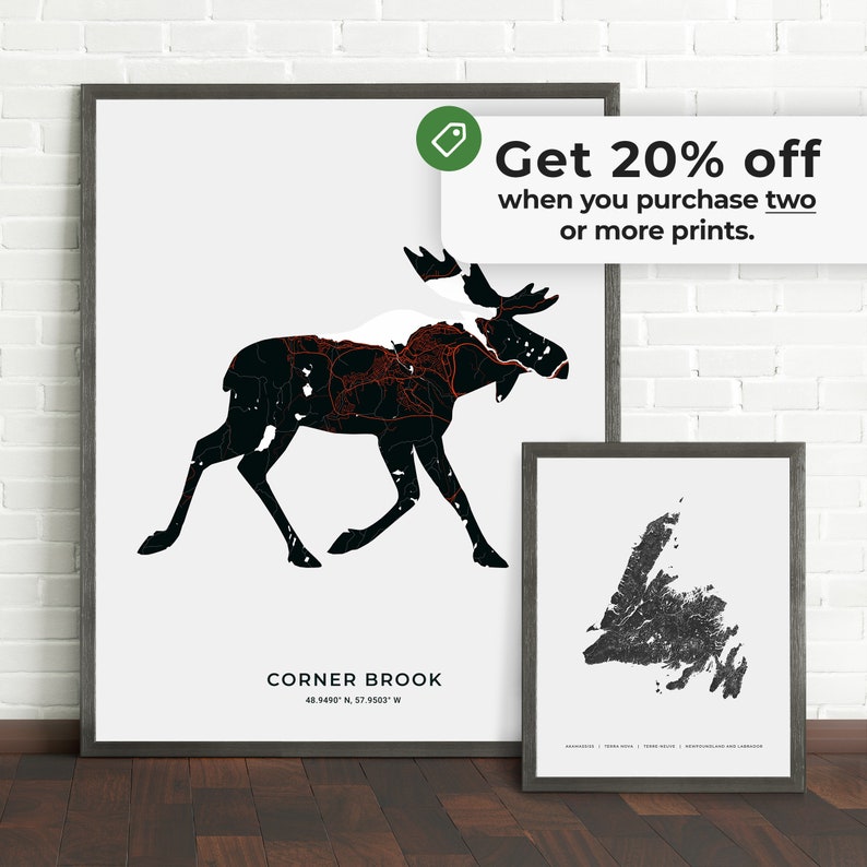 Corner Brook Moose Print | Map of Corner Brook Newfoundland | Digital ...
