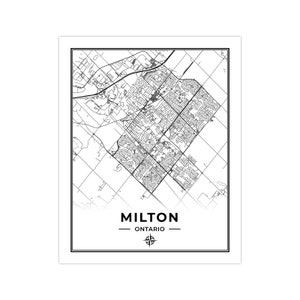 Milton Map Print | Map of Milton Ontario | Black & White | Digital ...