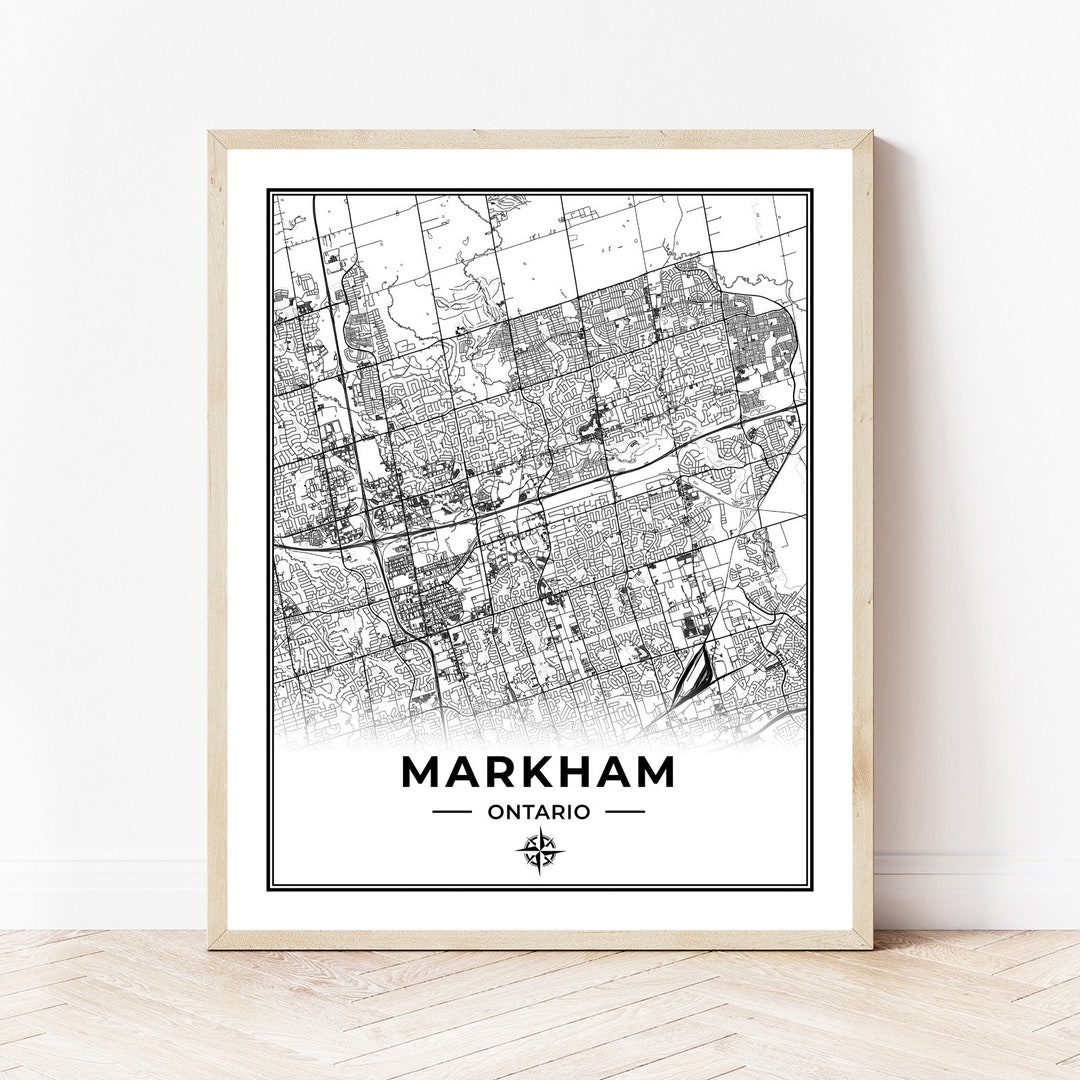 Markham Map Print | Map of Markham Ontario | Black & White | Digital ...