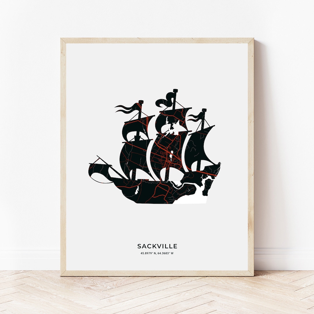 Sackville Tall Ship Print | Map of Sackville New Brunswick | Digital ...