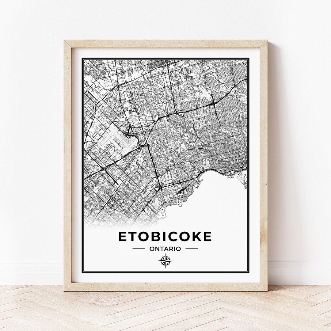 Etobicoke Map Print | Map of Etobicoke Ontario | Black & White ...