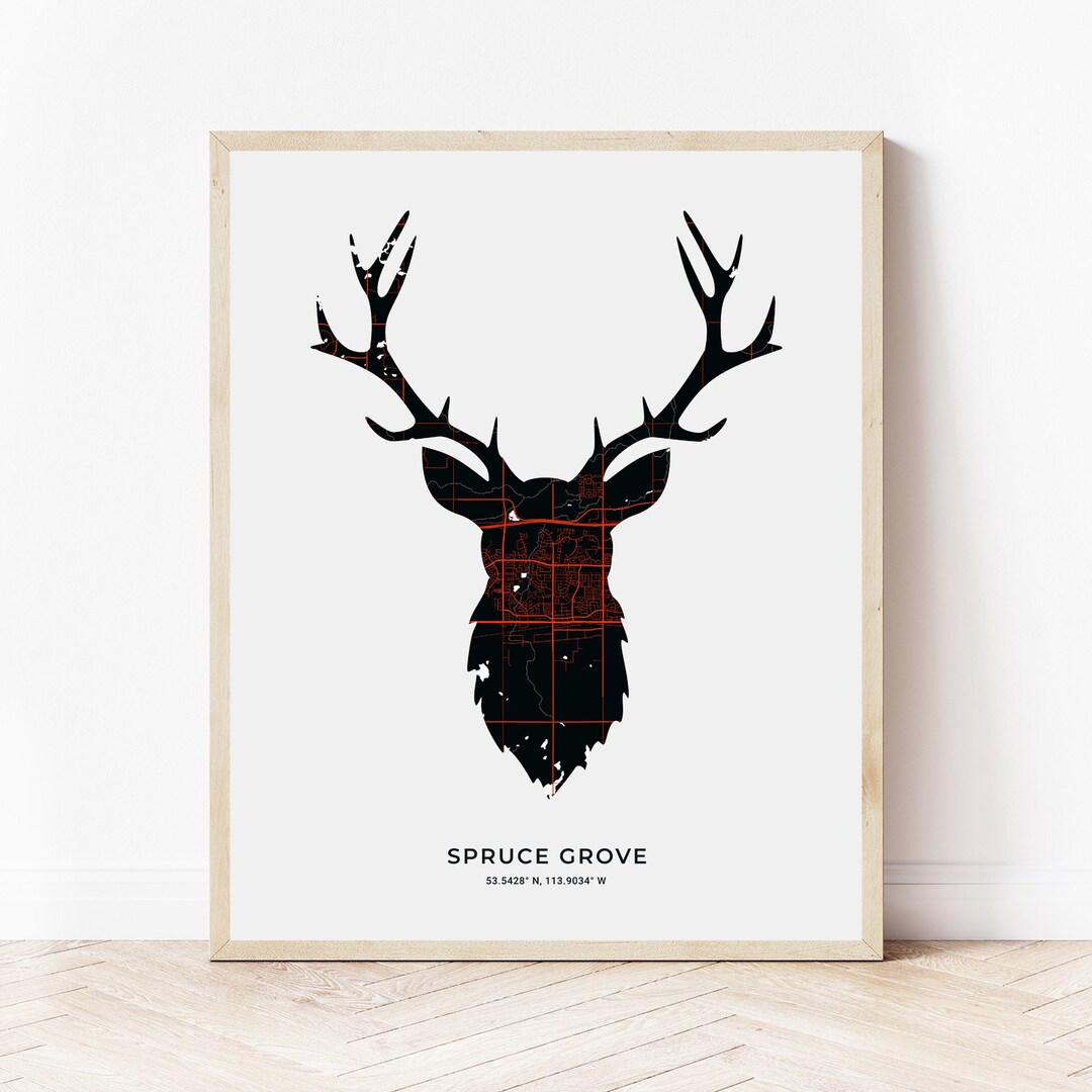 Spruce Grove Stag Print | Map of Spruce Grove Alberta | Digital ...