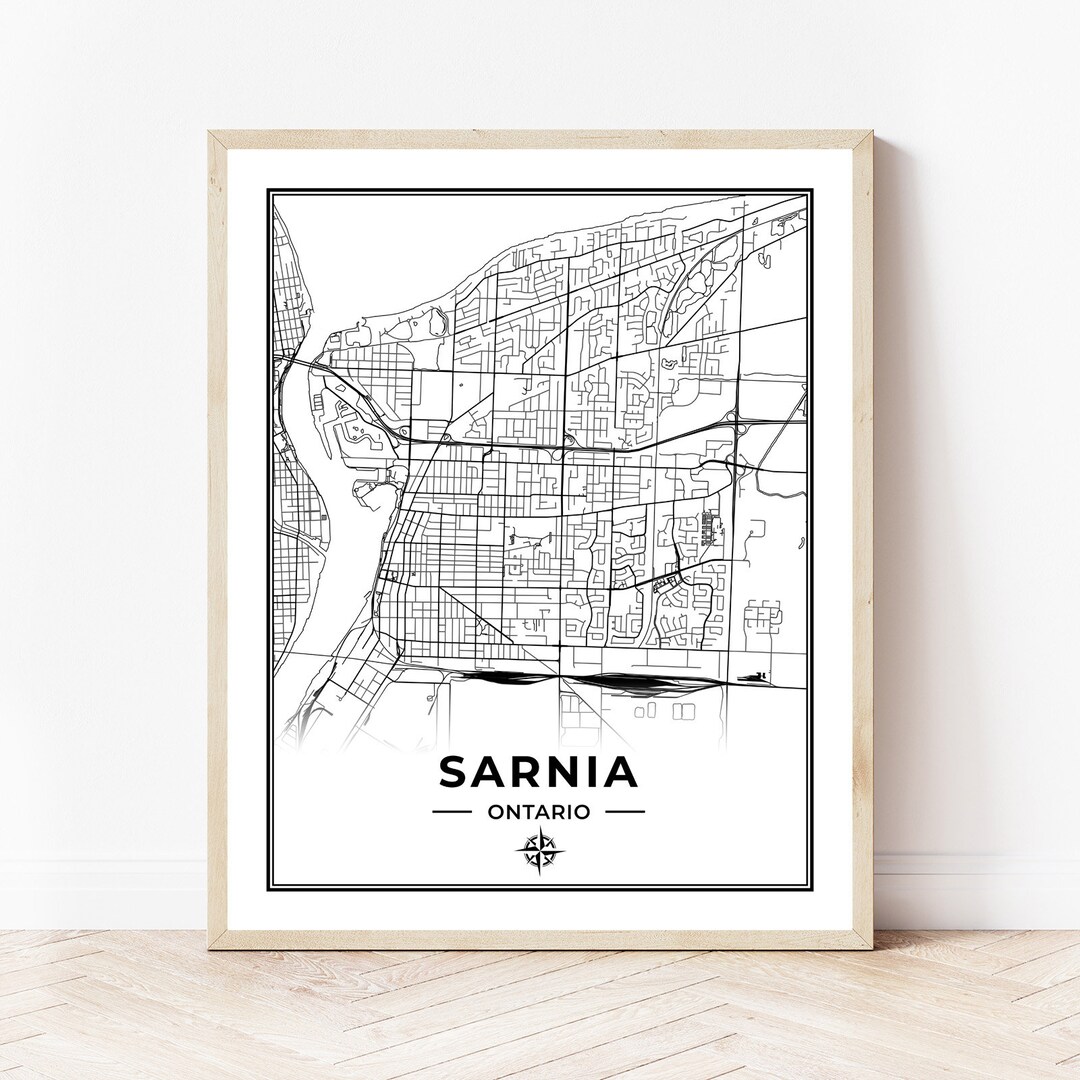 Sarnia Map Print | Map of Sarnia Ontario | Black & White | Digital ...