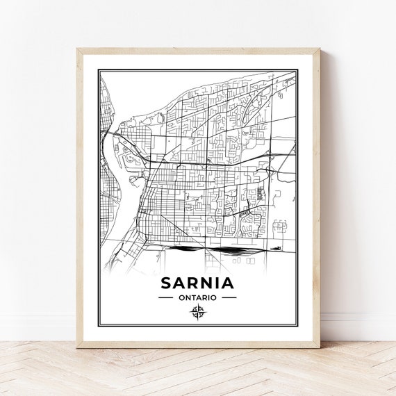 Sarnia Map Print Map of Sarnia Ontario Black & White | Etsy