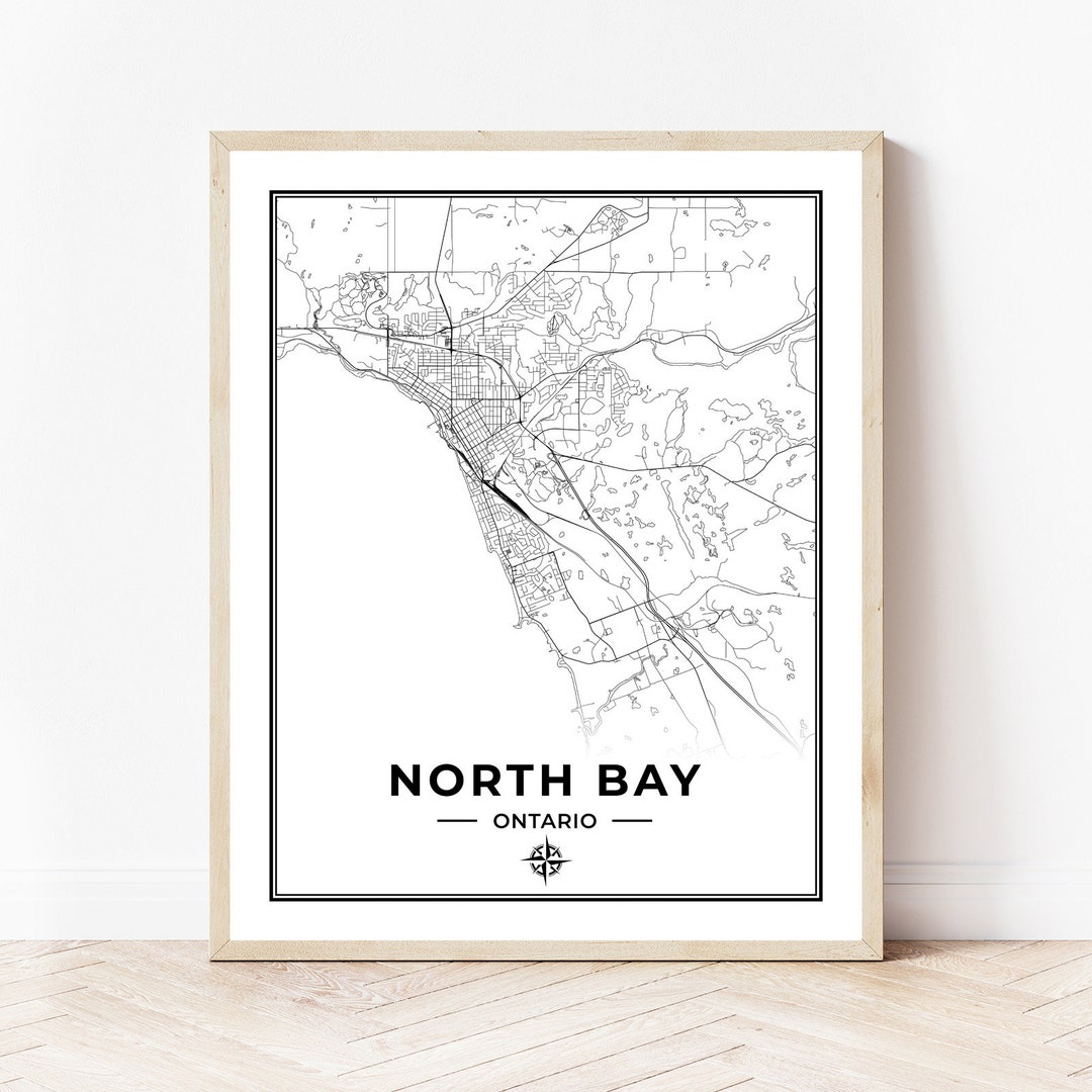 North Bay Map Print | Map of North Bay Ontario | Black & White ...