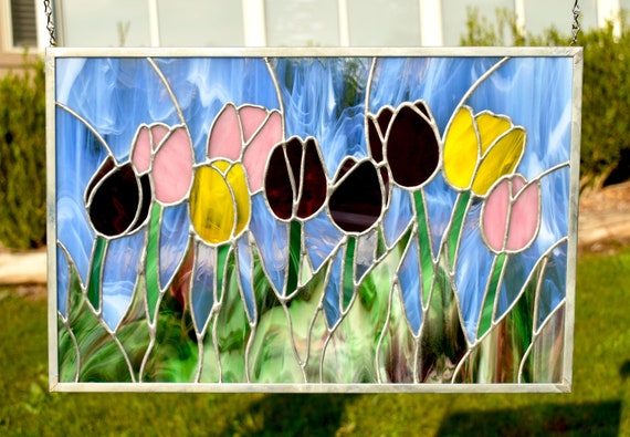 Spring Tulip Stained Glass Window Panel - Etsy