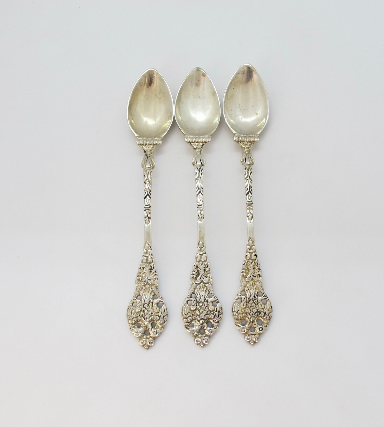 800 Silver Set of 3 Spoons Double Head Eagle on Handle Collectible ...