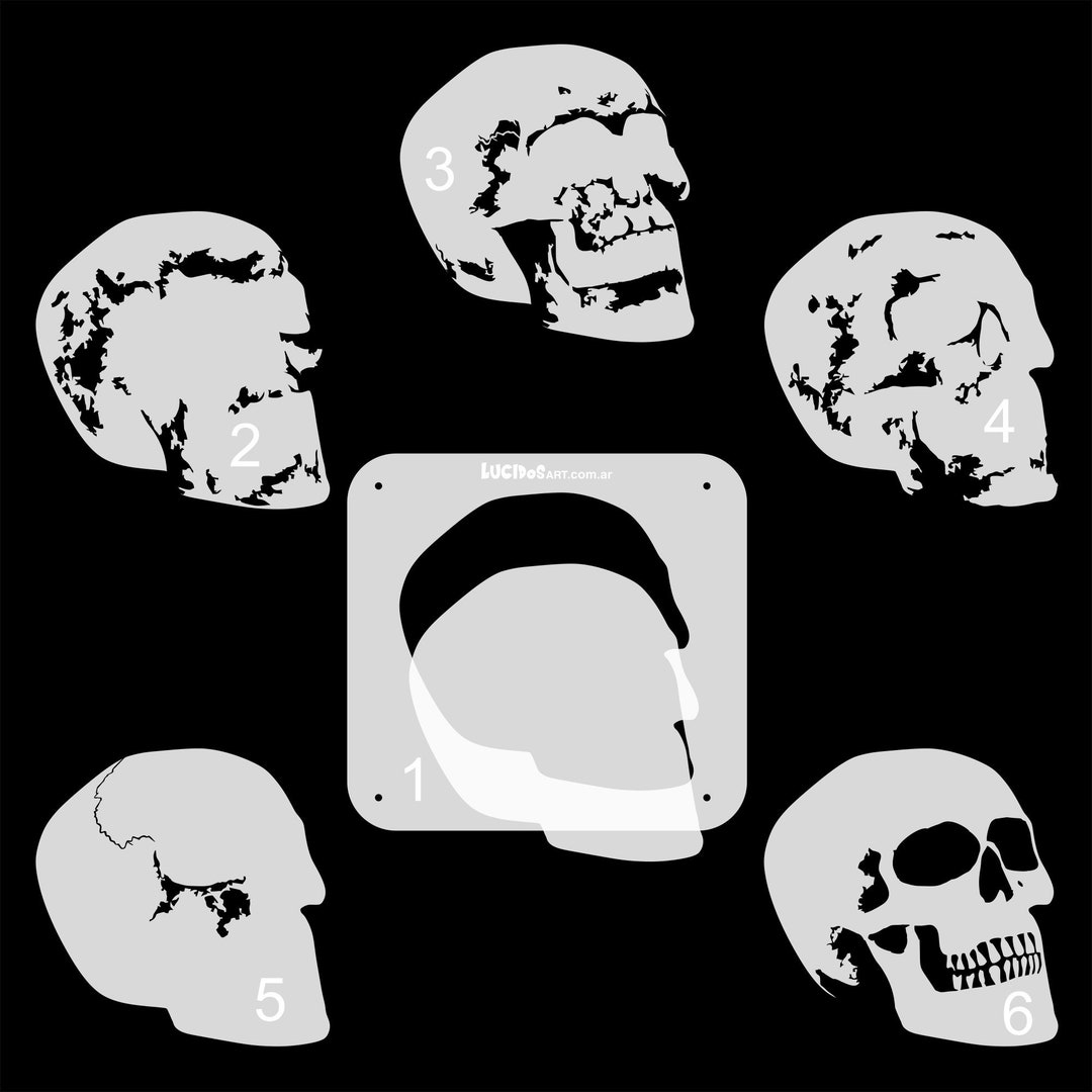 Set of 6 of 1 Original by Designer Skull Stencil Plantilla Airbrush ...
