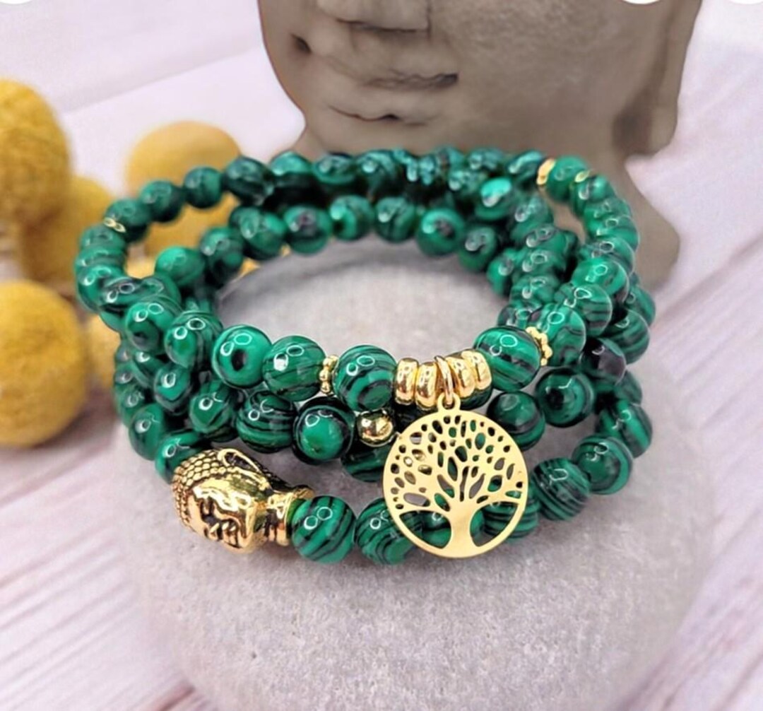 Malachite Heart Chakra Mala Bracelet: 14k Gold, Tree of Life - Etsy UK