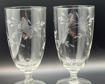 Blue Stem Etched Iced Tea Glasses Heritage by Princess House, Set of 4 ...