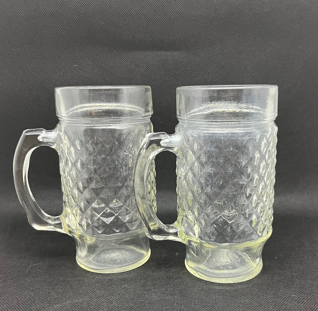 Vintage Glass Mugs, Root Beer / Beer Mugs, Diamond Pattern Glassware ...