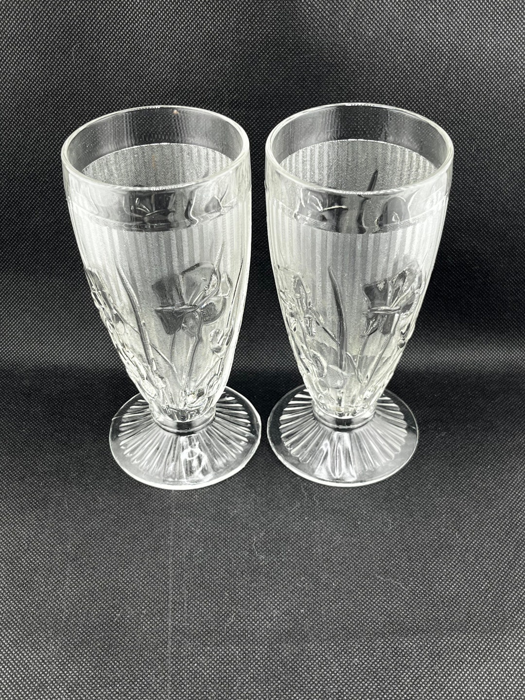 Vintage Jeannette Iris and Herringbone Clear Footed Tumblers Set of 2 - Etsy