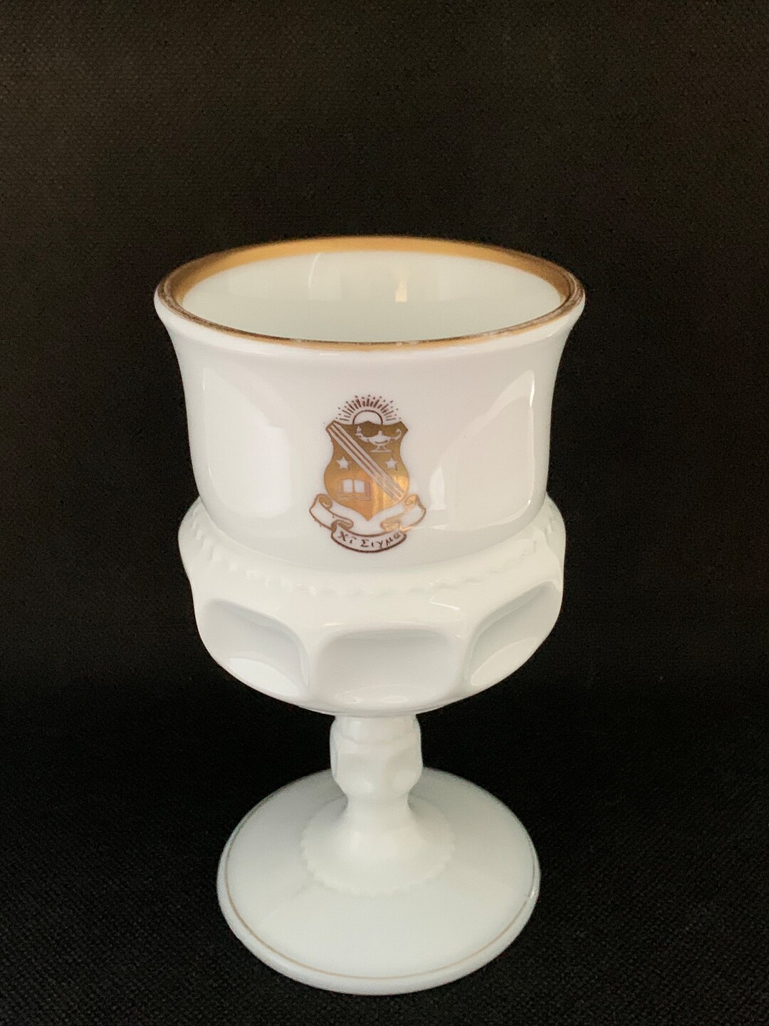 Vintage Kings Thumb Print Milk Glass Goblet With Gold Emblem - Etsy